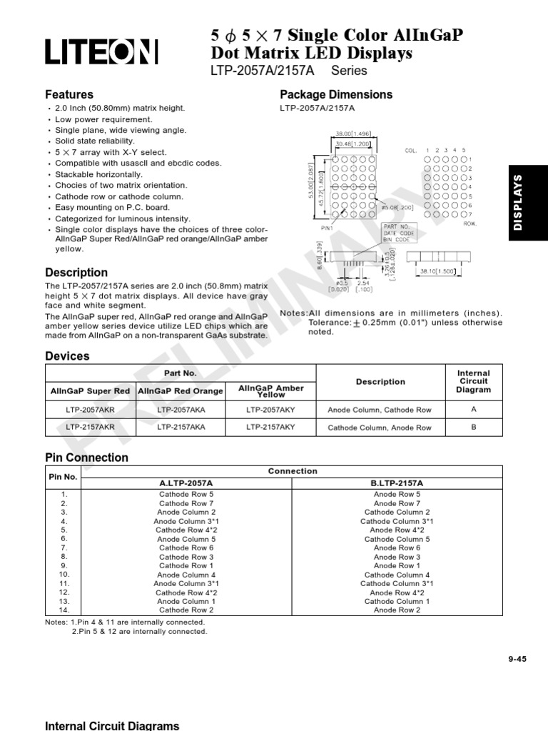 5 5 7 Single Color Alingap Dot Matrix Led Displays: Ltp-2057A/2157A ...