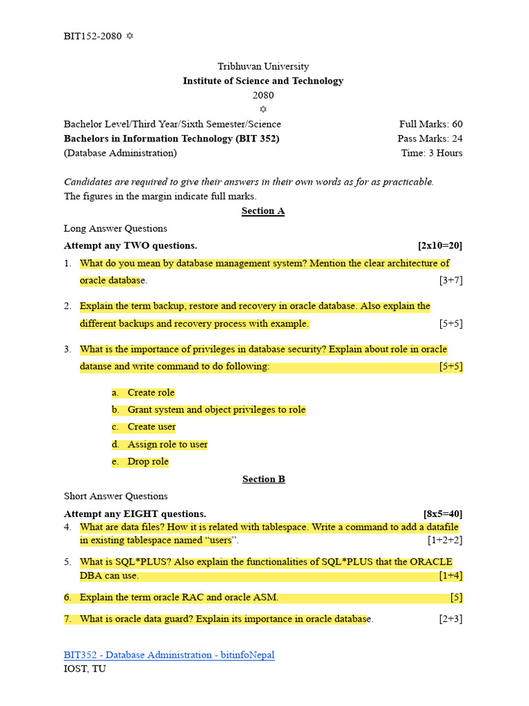 BIT352 - Database Administration | PDF | Databases | Information Management