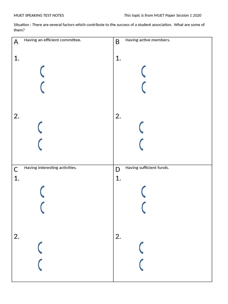 Speaking Test Notes Worksheet Blanks | PDF