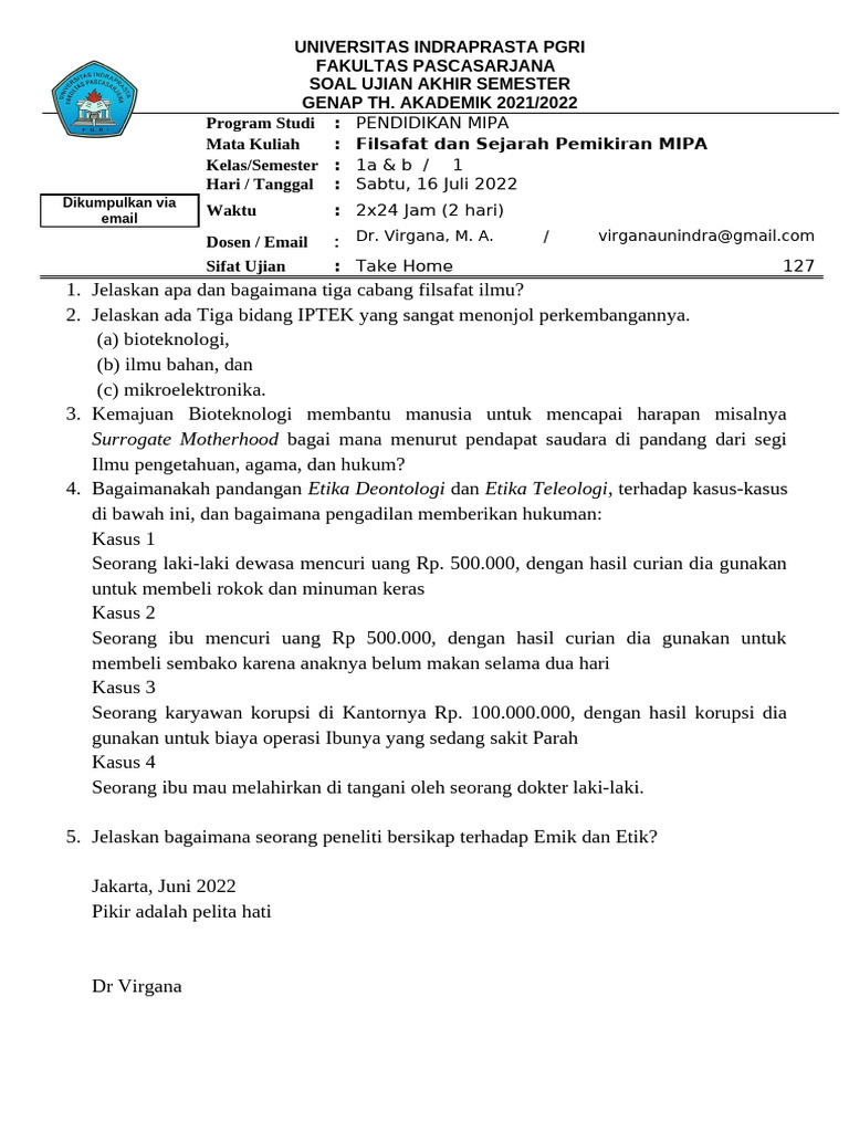 Filsafat Dan Sejarah Pemikiran MIPA (Dr. Virgana) MIPA 1a&b OK | PDF