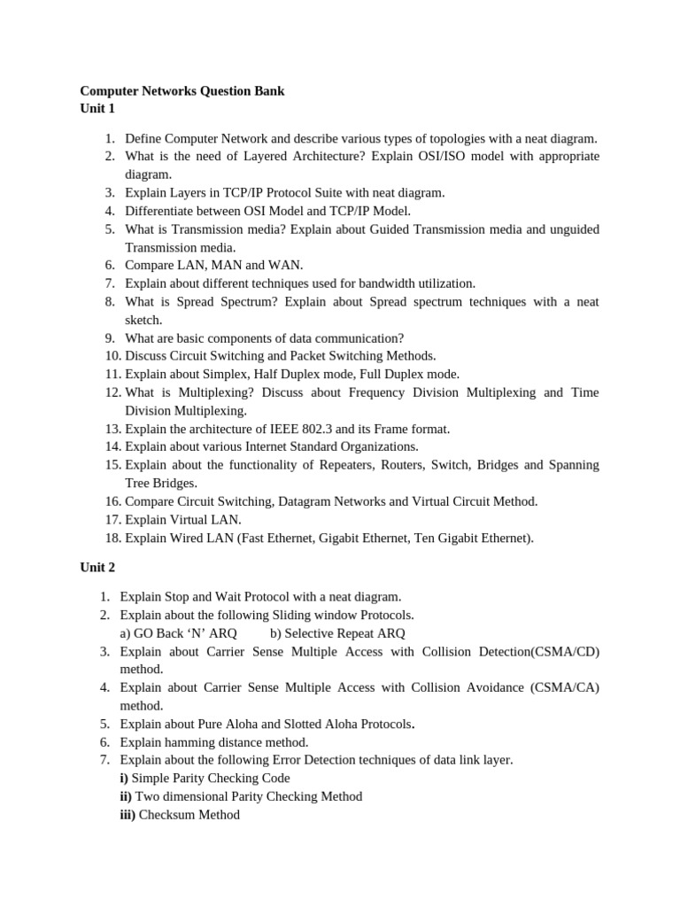 CN Question Bank | PDF | Computer Network | Network Switch