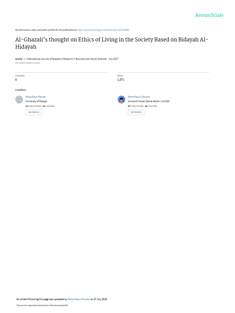 Al-Ghazalis Thought On Ethics of LivingintheSociety | PDF | Islamic ...