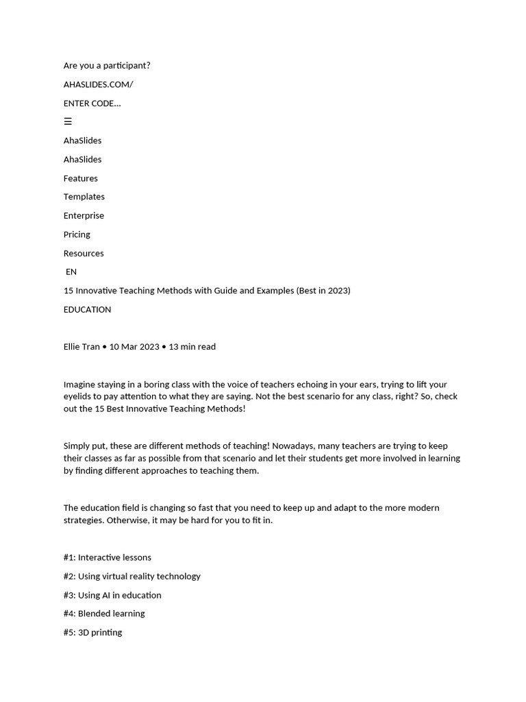 Innovative Teaching Methods | PDF | Teaching Method | Project Based Learning