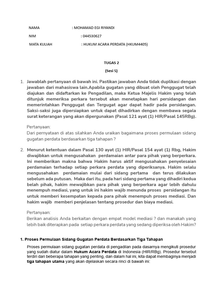 Tugas 2 Hukum Acara Perdata - Mohamad Egi Riyandi | PDF | Hukum