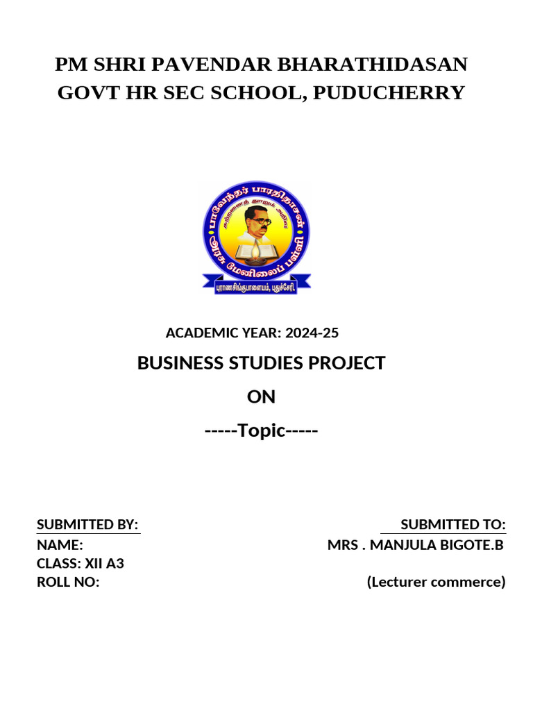 Business Studies Project Front Page | PDF
