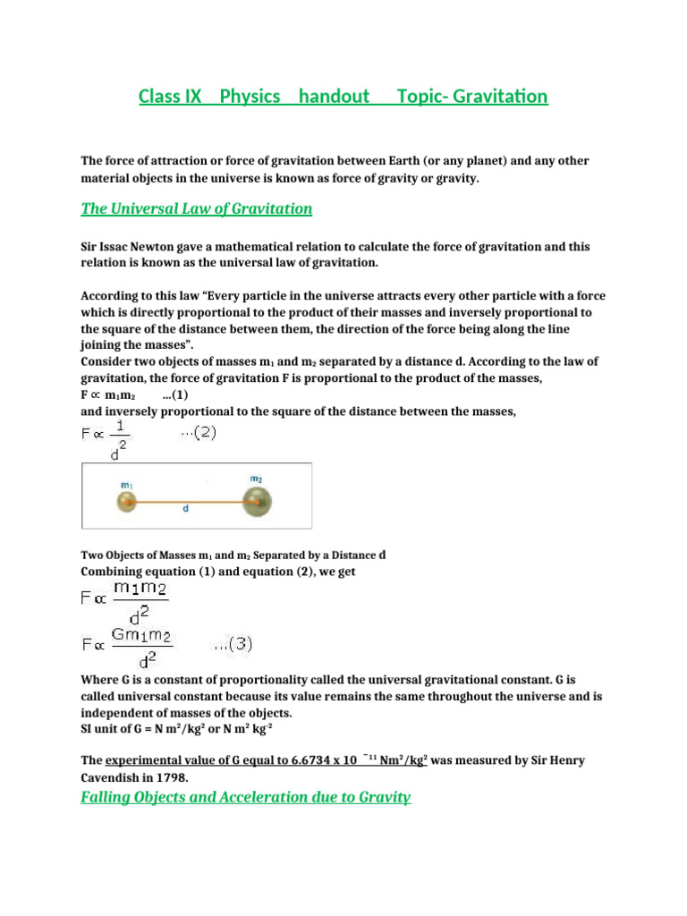 Ch10-Gravitation Handout | PDF | Gravity | Force