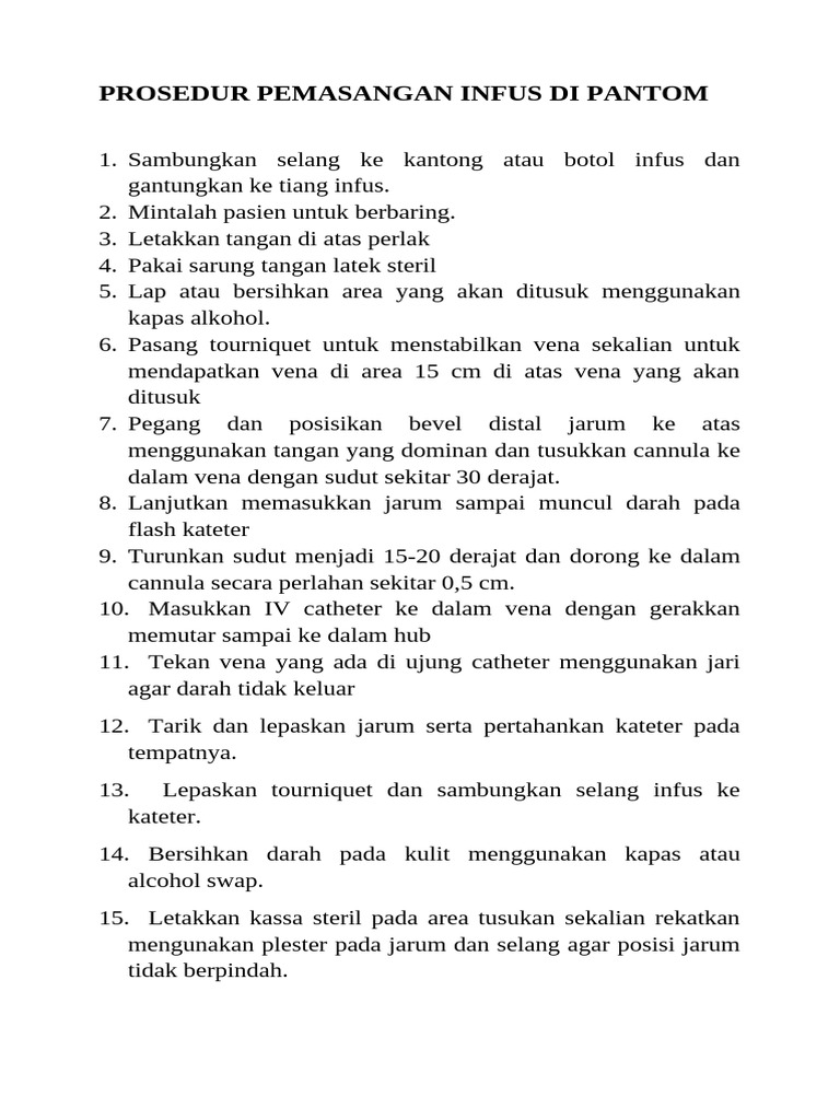 Prosedur Pemasangan Infus Di Pantom | PDF | Sains & Matematika