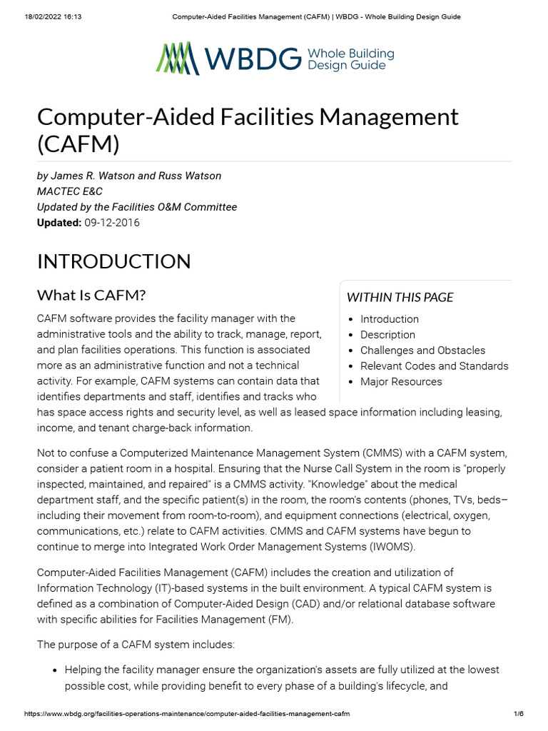 Computer-Aided Facilities Management (CAFM) - WBDG - Whole Building ...