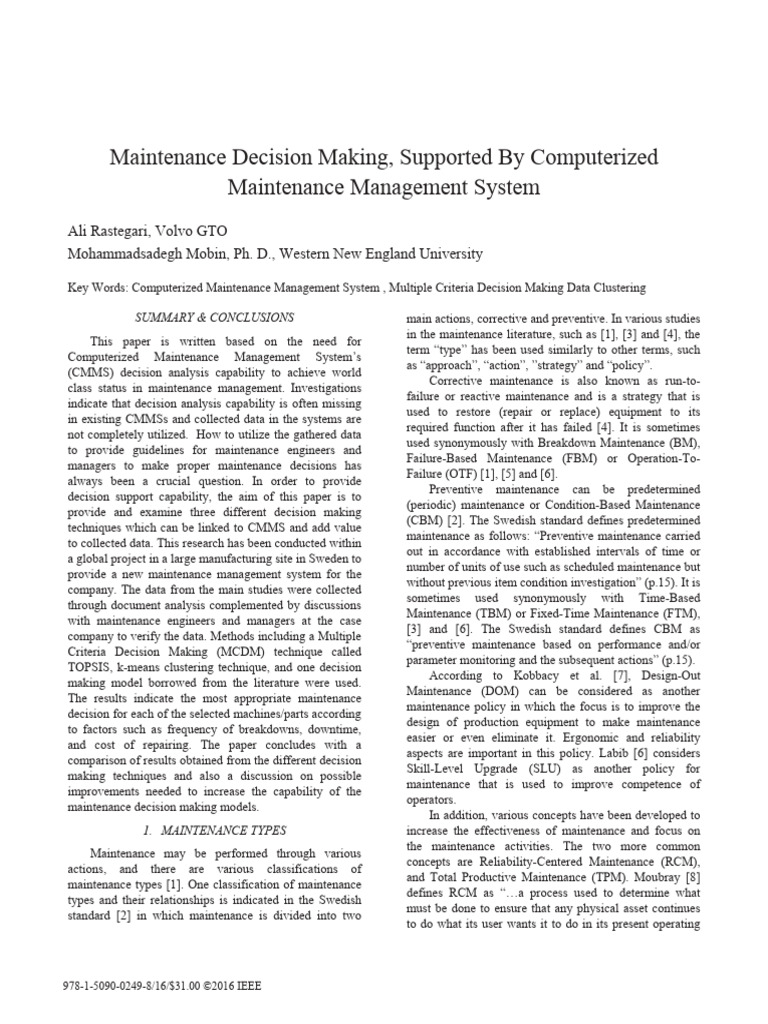 Maintenance Decision Making Supported by Computerized Maintenance ...