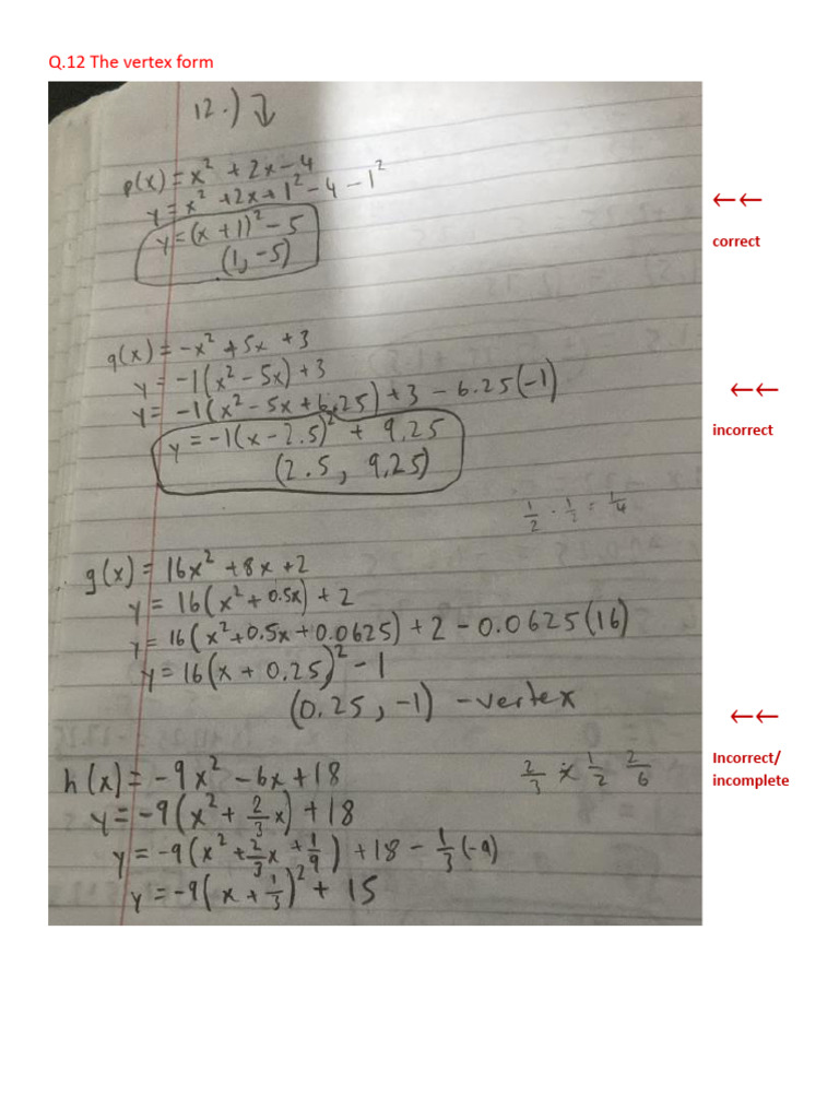 Vertex Form Questions-Solutions | PDF
