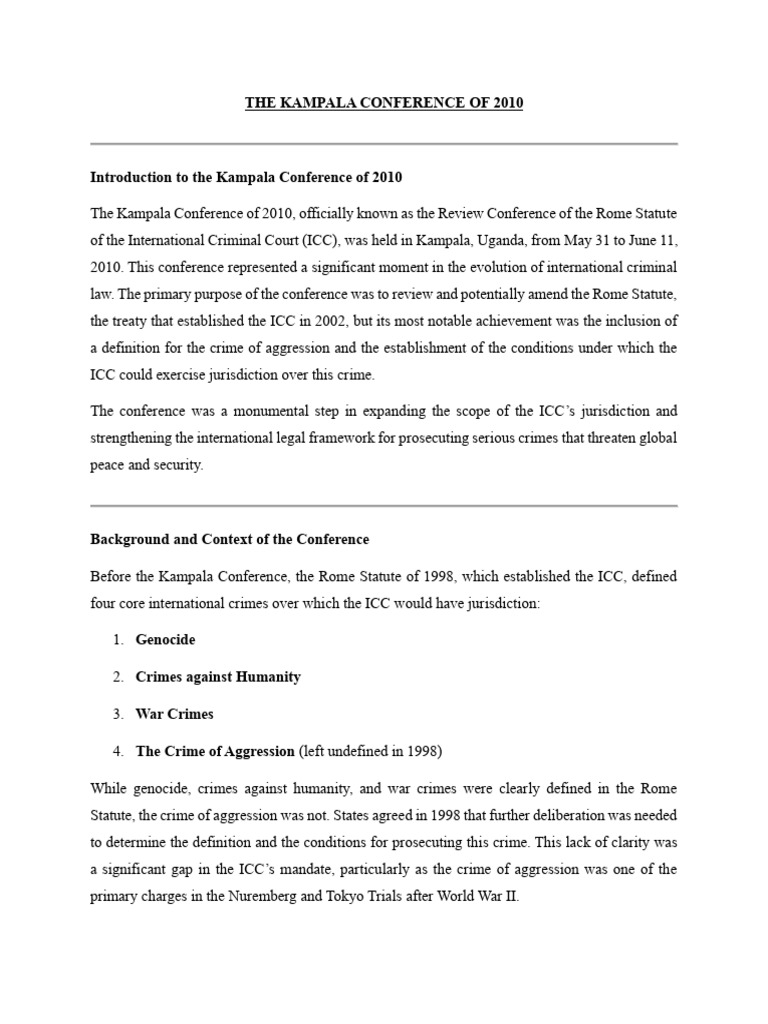 Kampala Conference 2010: Defining Aggression | PDF | International ...