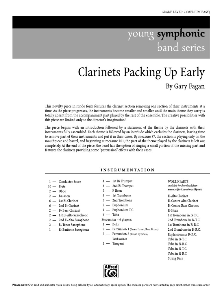 Clarinets Packing Up Early - Concert Band Conductor Score & Parts - Gary Fagan | PDF