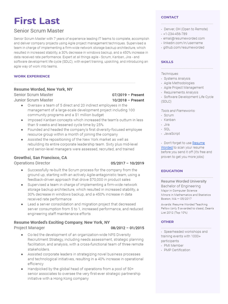 Senior Scrum Master - Template 13 | PDF | Software Development Process ...