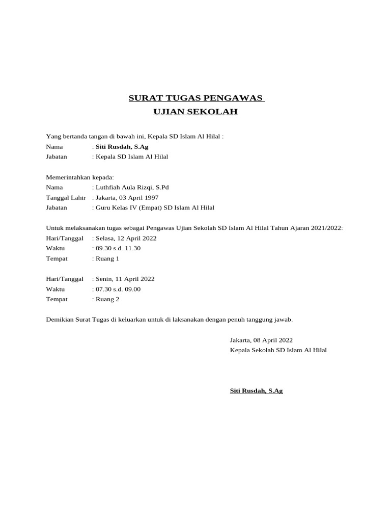 Surat Tugas Bu Aul | PDF