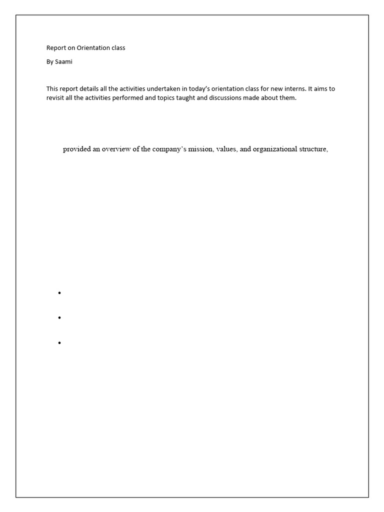 Orientation Class Report for Interns | PDF | Analytics | Business
