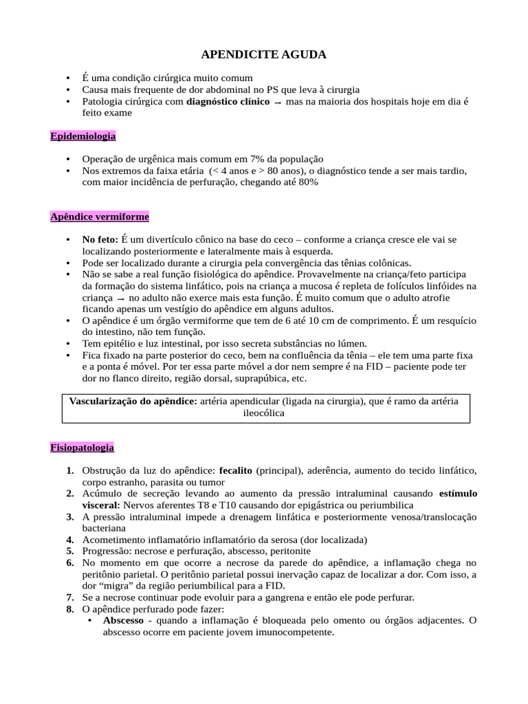 Apendicite Aguda: Diagnóstico e Tratamento | PDF | Remédio | Doenças e ...