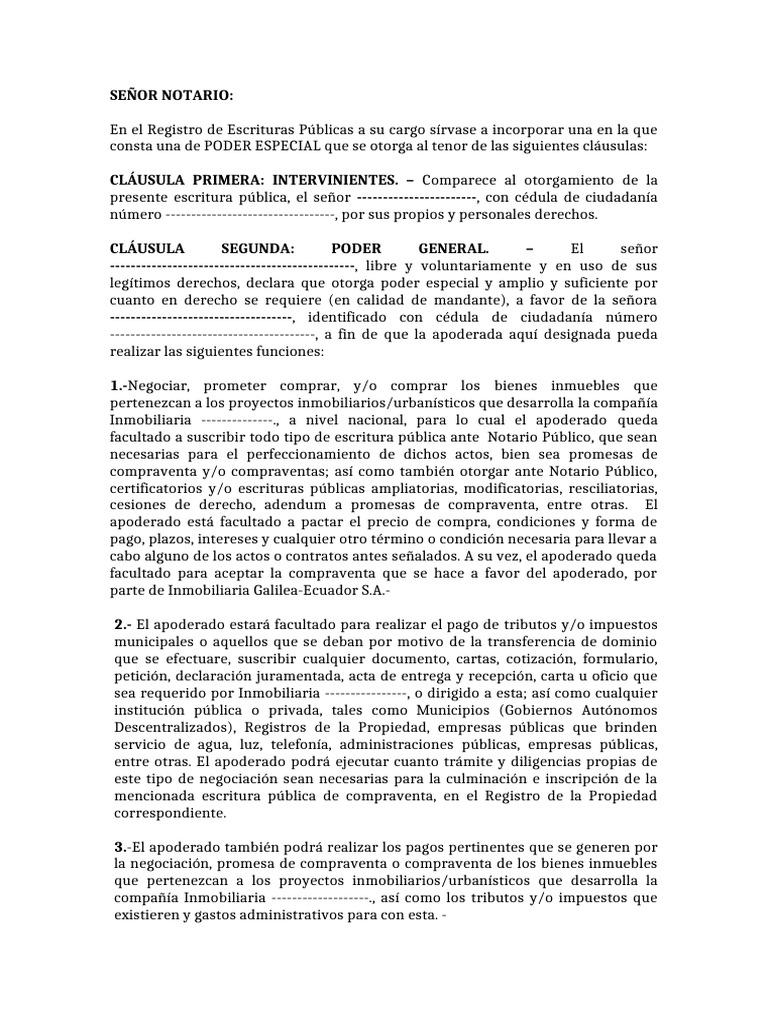 Poder General para Negociación Inmobiliaria | PDF | Empresa de ...