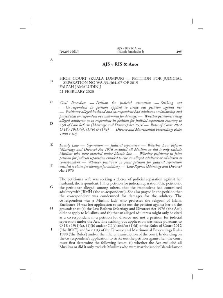 AJS v RIS & Anor (1) | PDF | Adultery | Divorce