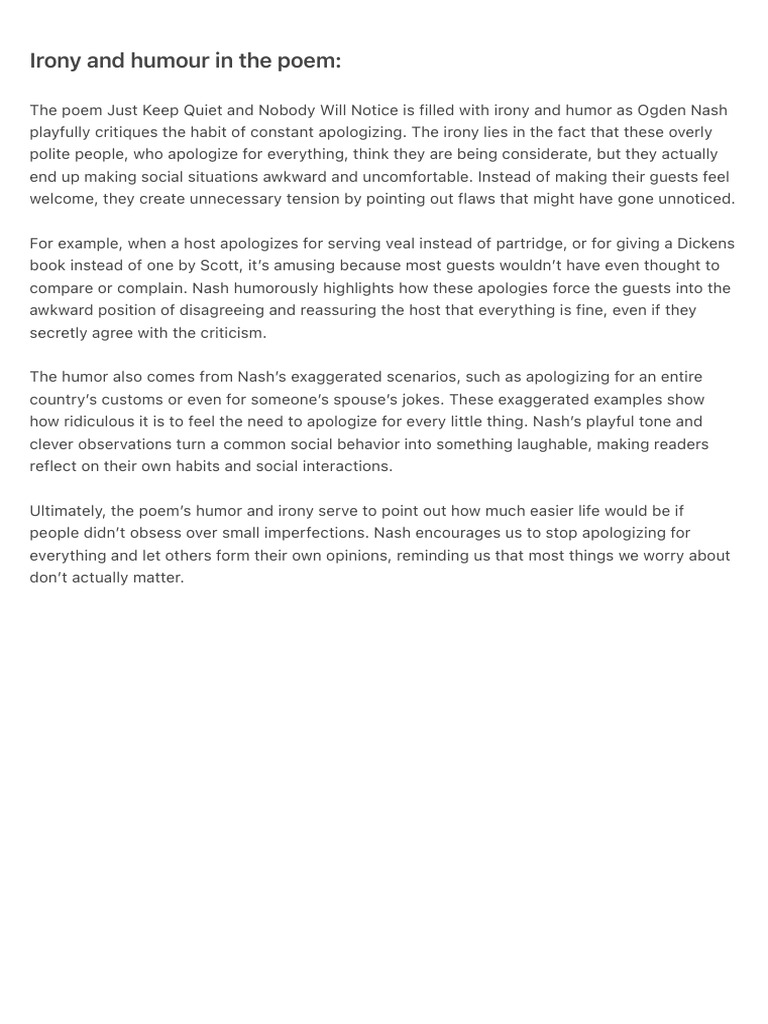 Irony and Humour in The Poem | PDF