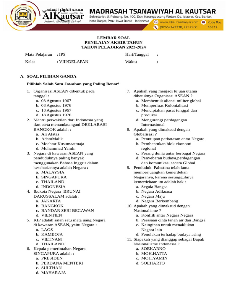 Lembar Soal Pat MTS Ips 8 24 | PDF