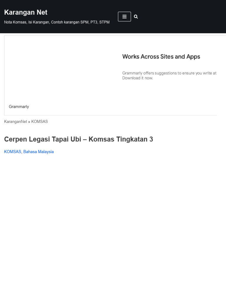 Cerpen Legasi Tapai Ubi - Komsas Tingkatan 3 - Karangan Net | PDF | Kesehatan Holistik