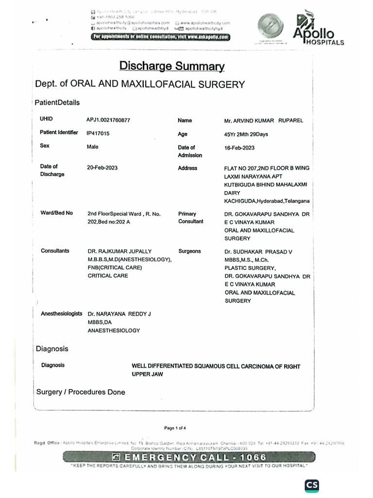 Apollo Surgery &yashoda Documents | PDF