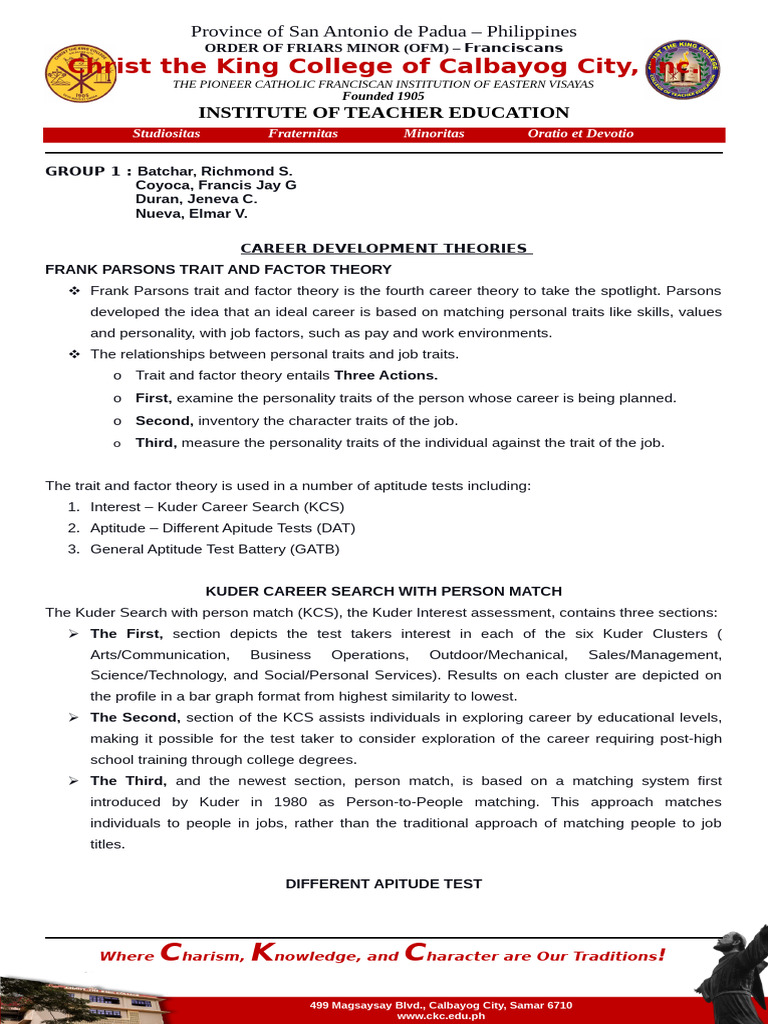 Group 1 Career Development | PDF | Behavioural Sciences | Behavior Modification