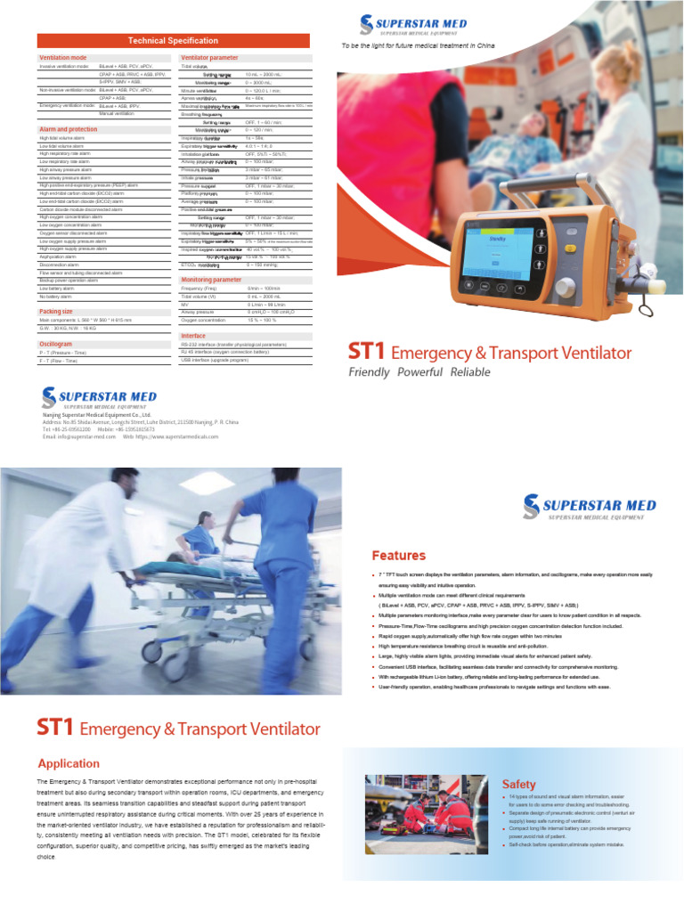 ST1 Emergency & Transport Ventilator - Brochure | PDF | Pulmonology ...