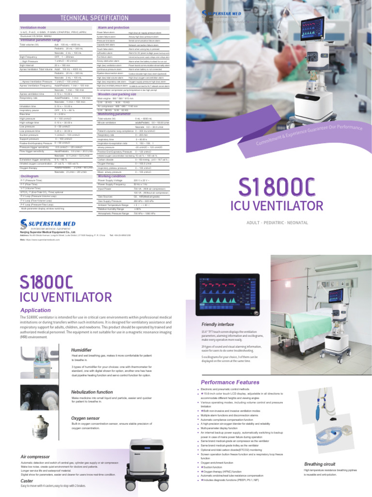 ICU Ventilator S1800C Specifications | PDF | Breathing | Respiratory System
