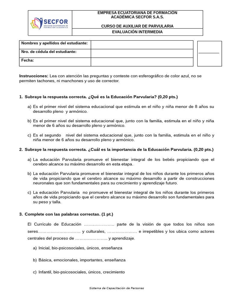 Evaluación Intermedia | PDF | Aprendizaje | Educación de la primera ...