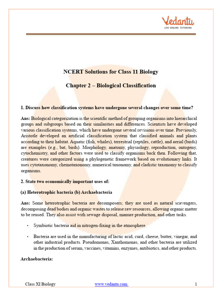 NCERT Solutions For Chapter 2 Biological Classification Class 11 PDF ...