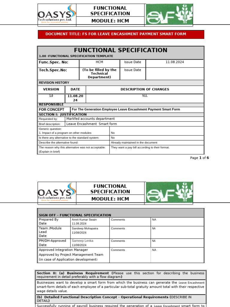 Leave Encashment Smart Form 15.11.2024 | PDF | Specification (Technical ...