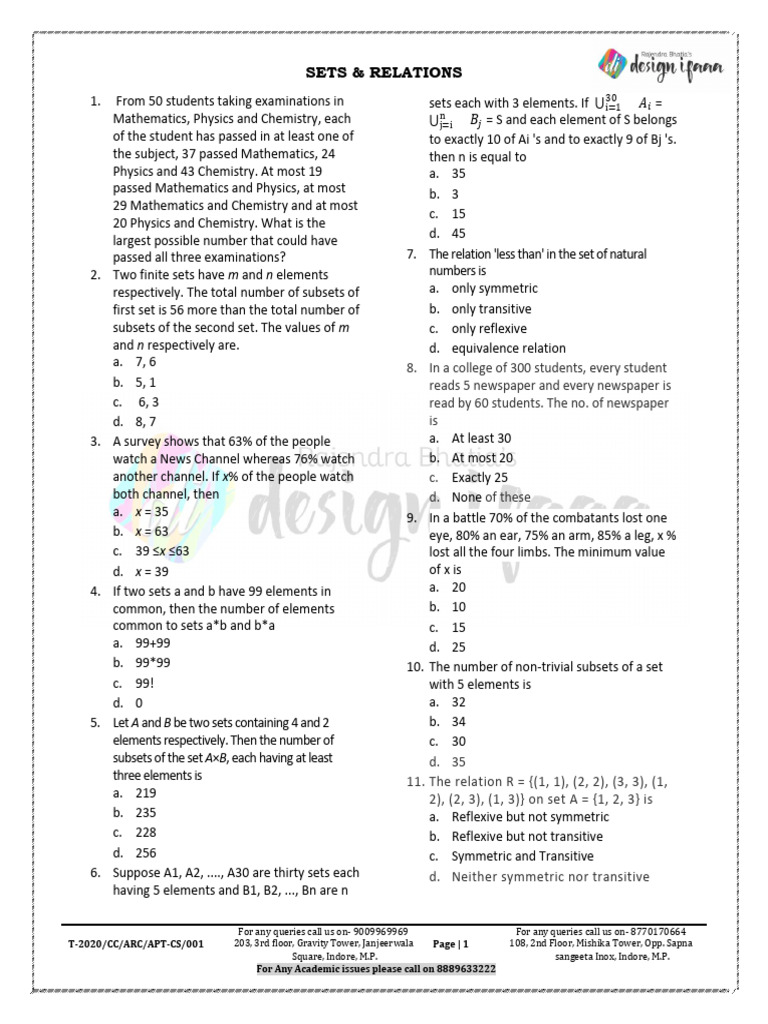 1. Class_Sheet_Sets _ Relations | PDF | Set (Mathematics) | Mathematics 1. Class_Sheet_Sets _ Relations | PDF | Set (Mathematics) | Mathematics