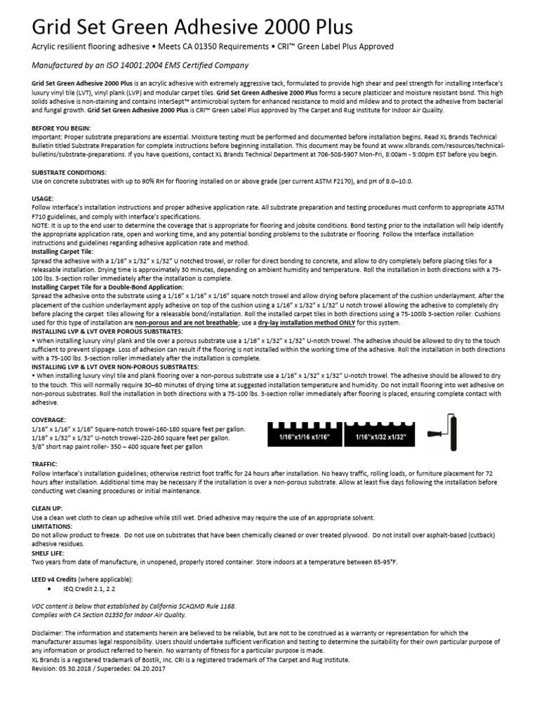 XL Adhesive 2000 Plus Tech Data 2021 | PDF | Flooring | Adhesive