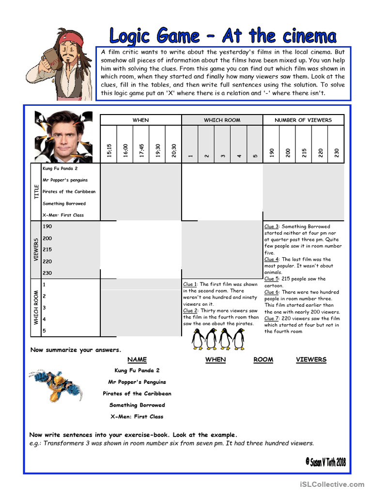 Logic Game (23rd) - at The Cinema - With Key - For Intermediate Ss ...