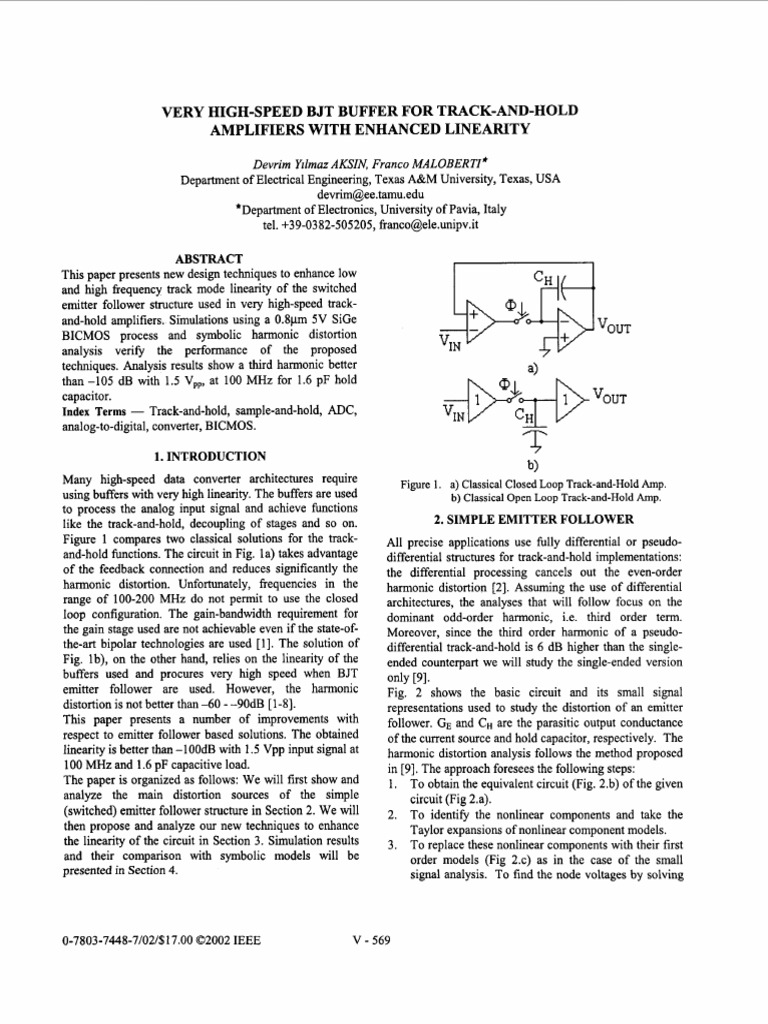 Very Highspeed BJT Buffer For Trackandhold Amplifiers With Enhan | PDF ...