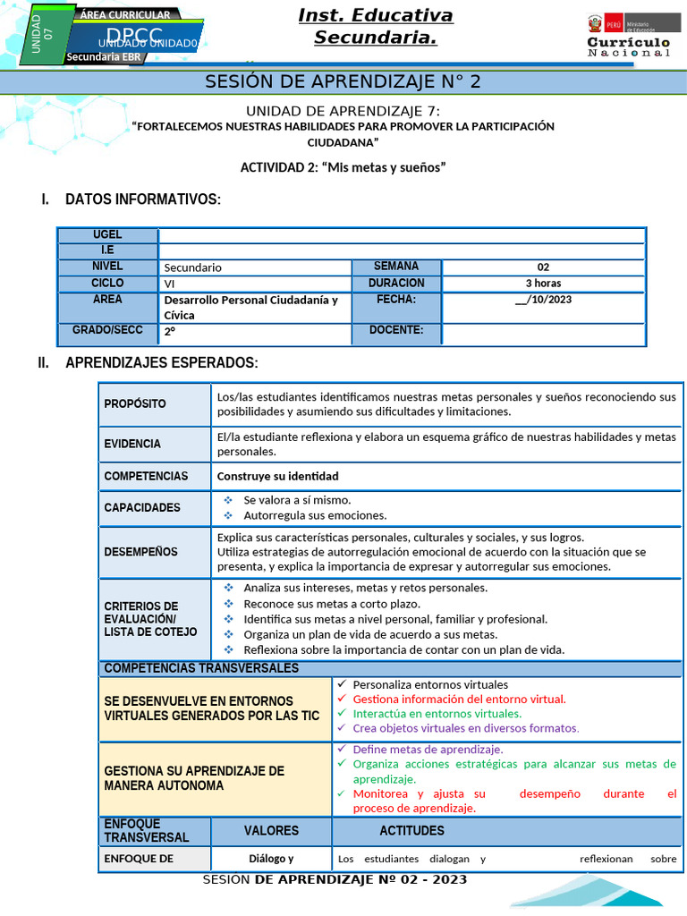 2º DPCC - Ses 2 Uni 7 - Sem 02 | PDF | Aprendizaje | Maestros