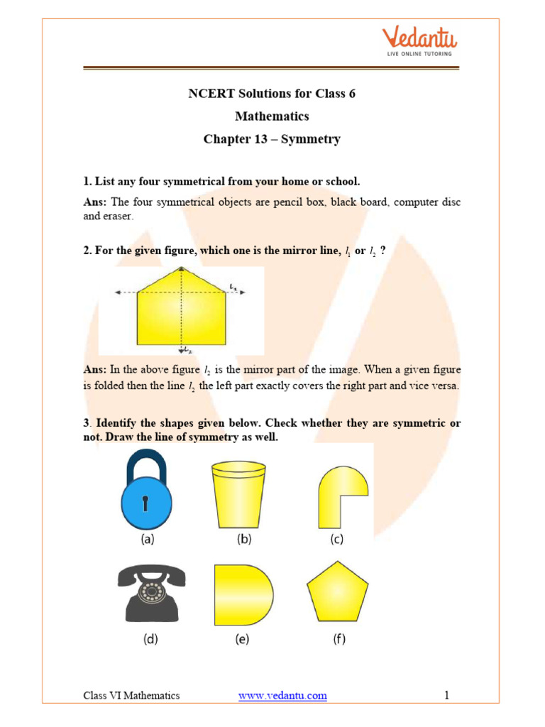 Ncert Solutions Class 6 Maths Chapter 13 | PDF | Rectangle | Symmetry