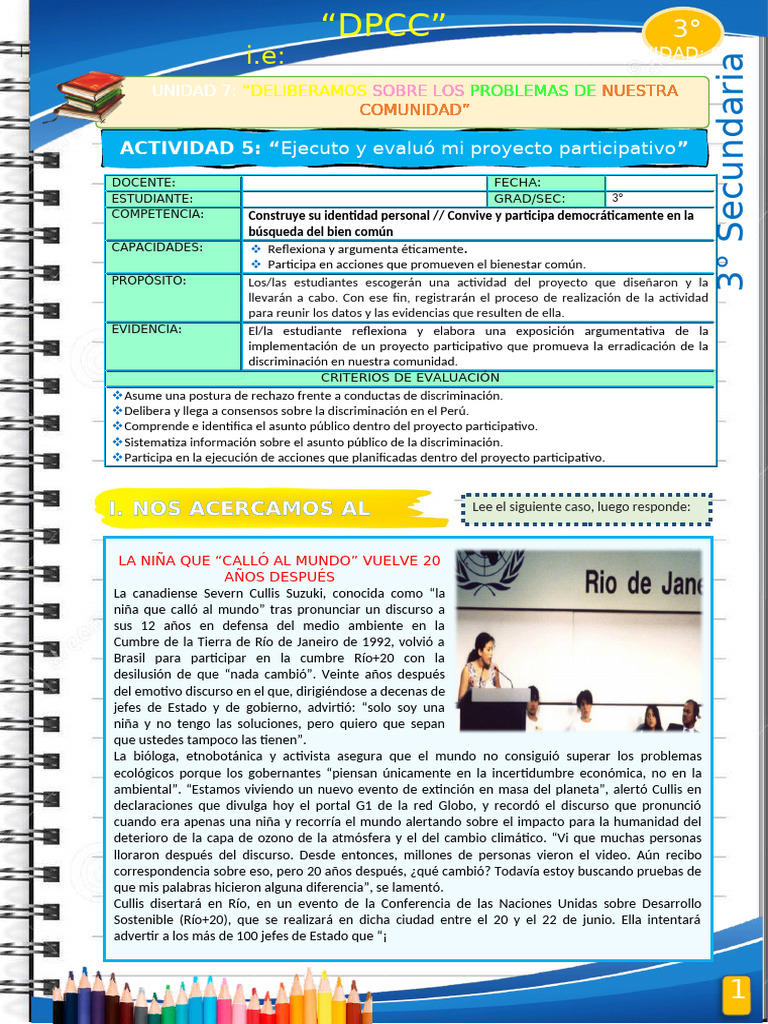 3° DPCC - Actv.05-Unid.7 2023 | PDF | Evaluación | Enseñando