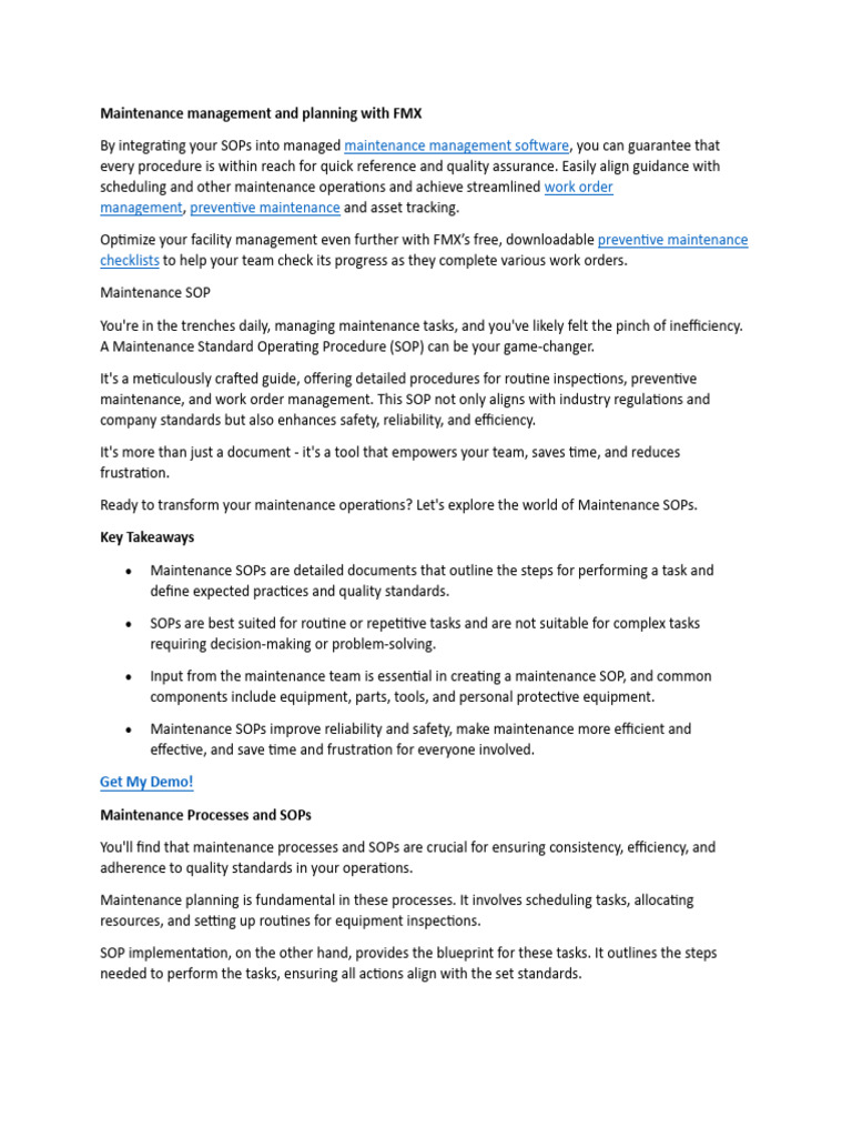 Effective Equipment Maintenance SOPs | PDF | Safety