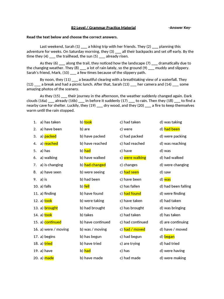 B2 Grammar Practice Key | PDF