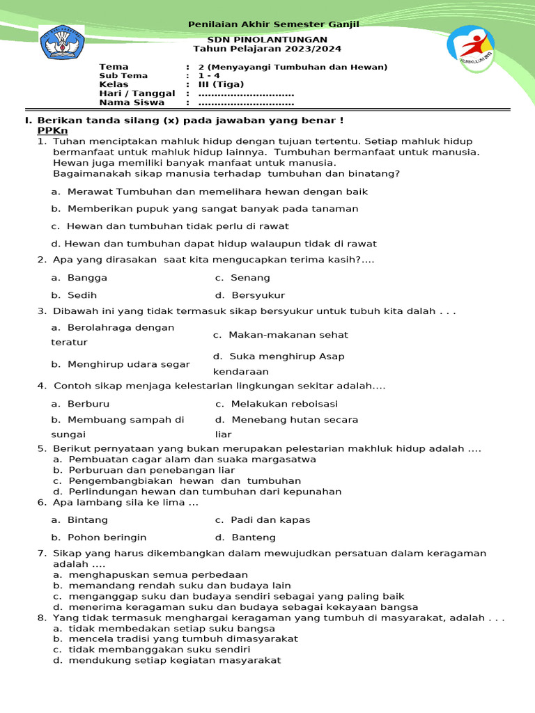 SOAL PAS KELAS 3 TEMA 2 Fix | PDF