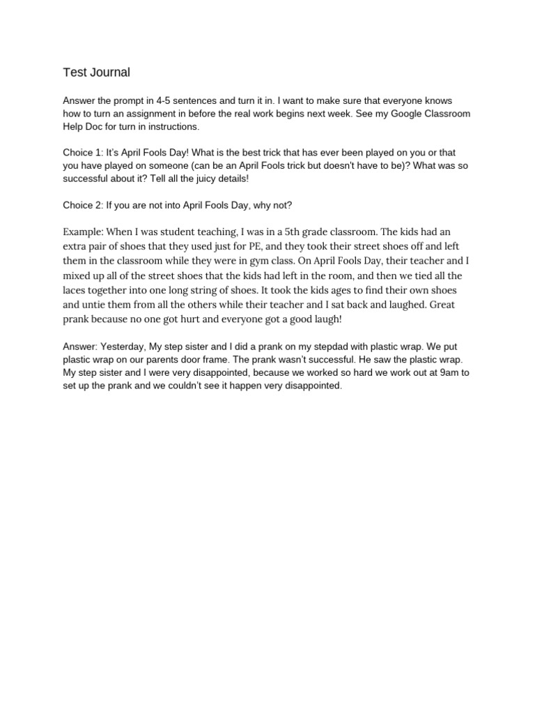 Maddie's Test Journal | PDF | Wellness