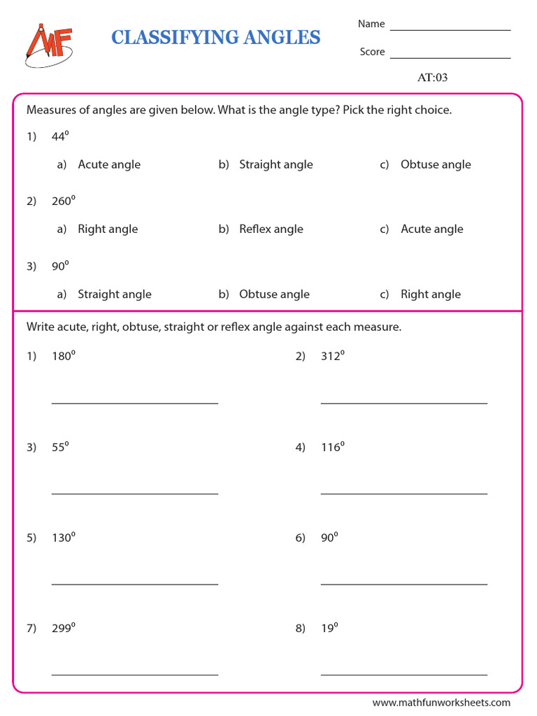 Classifying Angles Worksheet | PDF