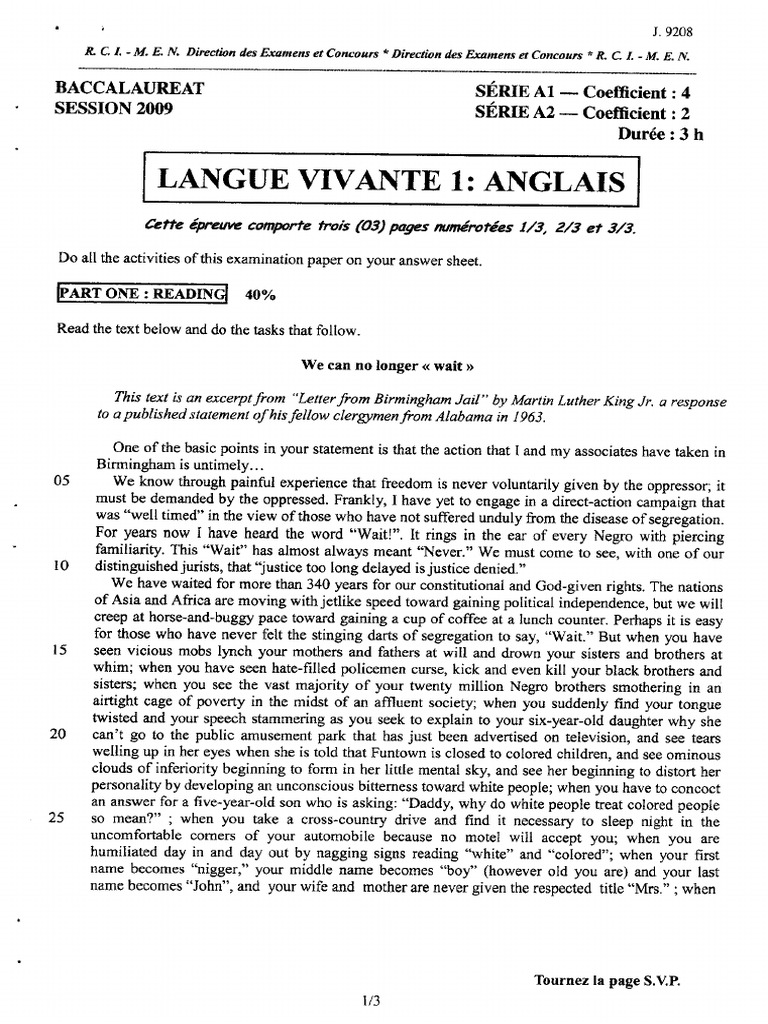 Bac A1 A2 Angl 2009 | PDF