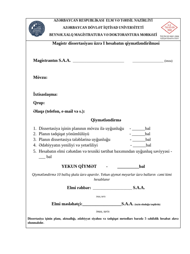 Dissertasiya I I Hesabat Formas Az Rbaycan | PDF