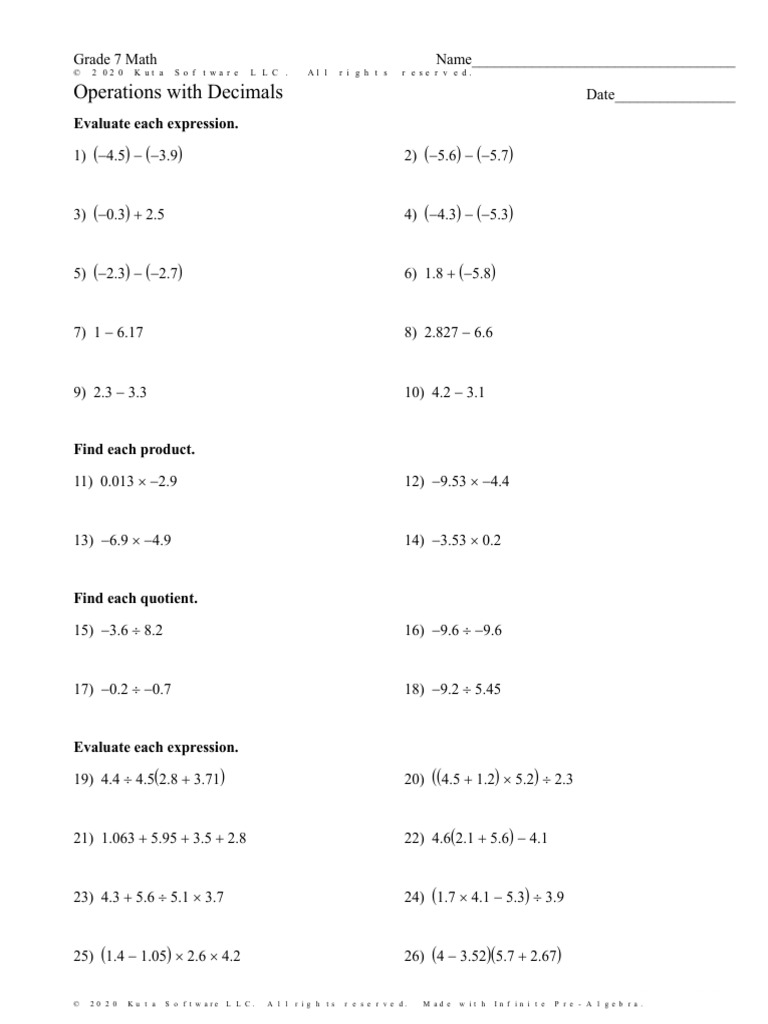 G7 Operations With Decimals | PDF | Teaching Methods & Materials