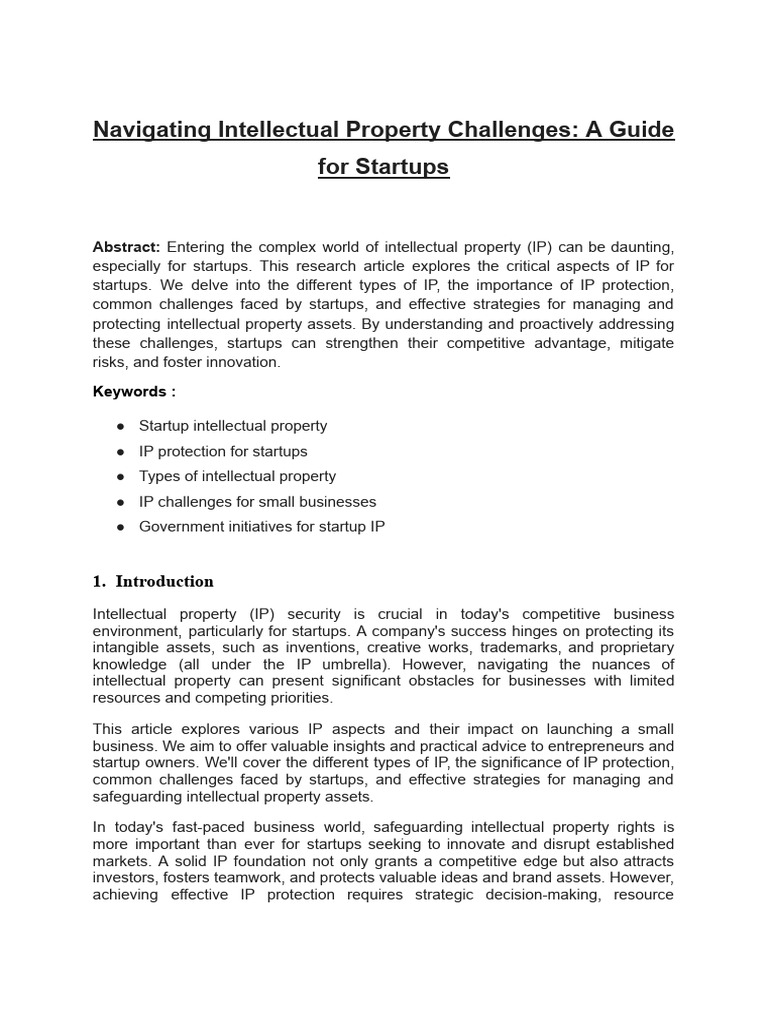 Intellectual Property and Startups Sample | PDF | Intellectual Property ...
