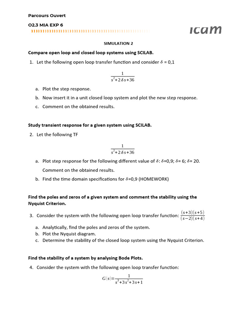 3 - en - MIA - O2.3 - Exp Course 6 - Practical Work #2 - Student MP | PDF | Control Theory ...