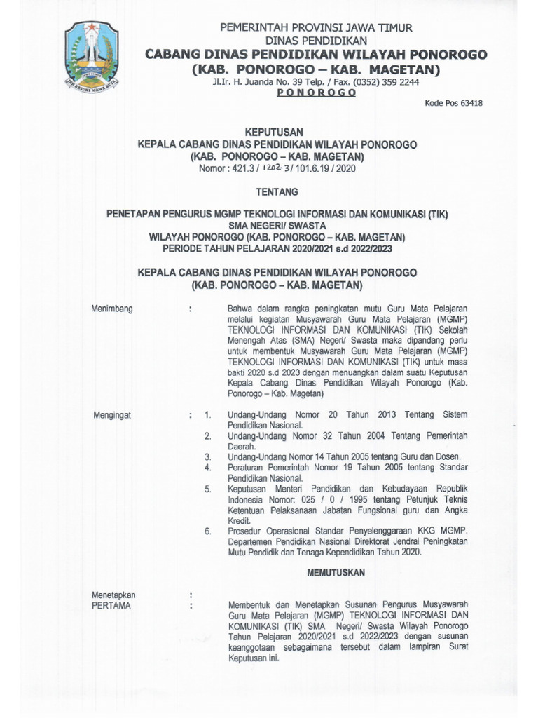Contoh SK MGMP Tik Magetan | PDF
